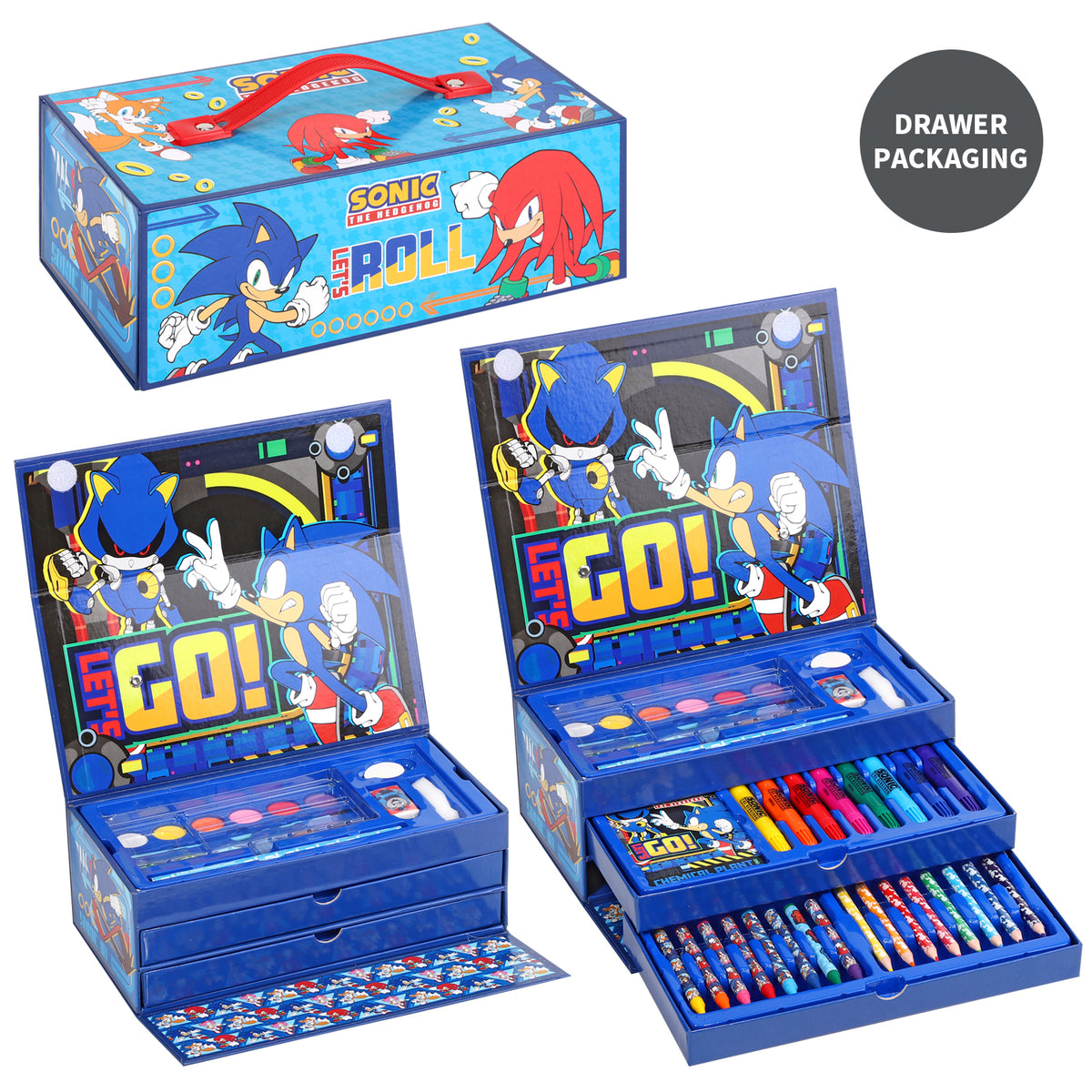 Sonic The Hedgehog Kids 52-Piece Colouring Stationery Tool Box ...