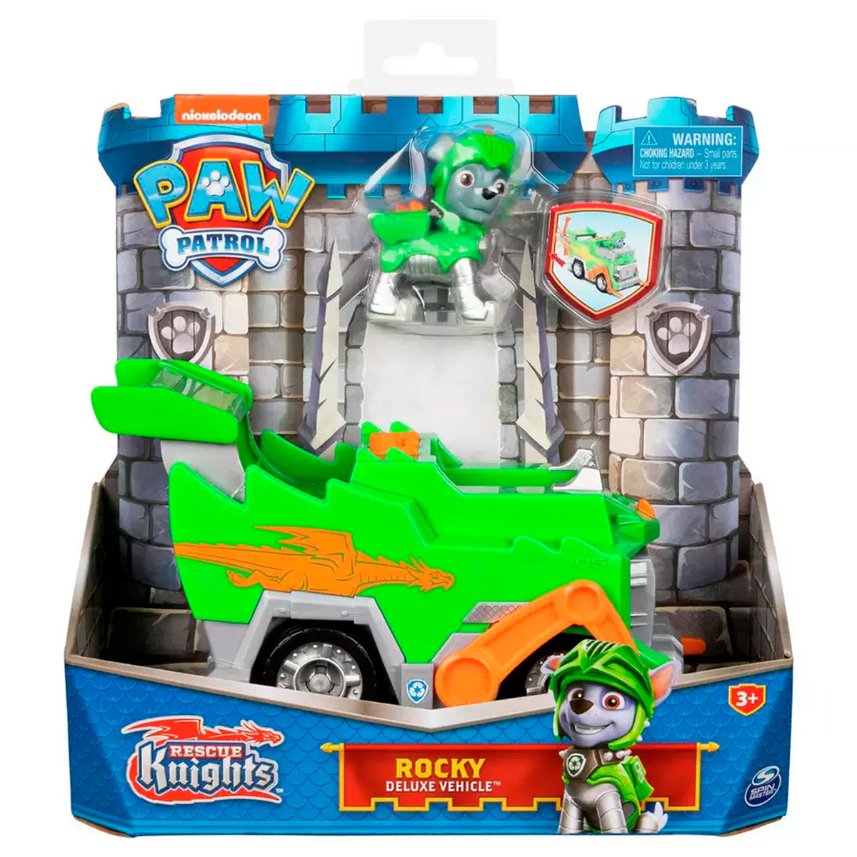 PAW Patrol Rescue Knights Rocky Car & Pup Figure Playset – Character Stop